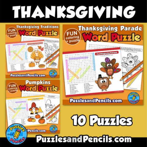 Thanksgiving Activity Word Search Puzzle BUNDLE | 10 Thanksgiving ...