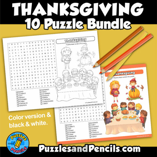 Thanksgiving Activity Word Search Puzzle BUNDLE | 10 Thanksgiving ...