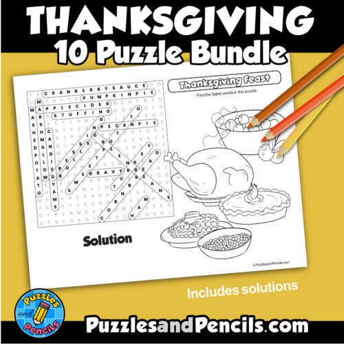 Thanksgiving Activity Word Search Puzzle BUNDLE | 10 Thanksgiving ...