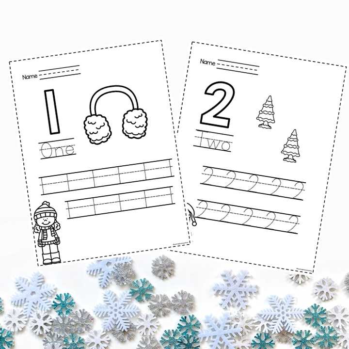 Number Practice Tracing Worksheets 1-20 |Winter Kindergarten Activities ...