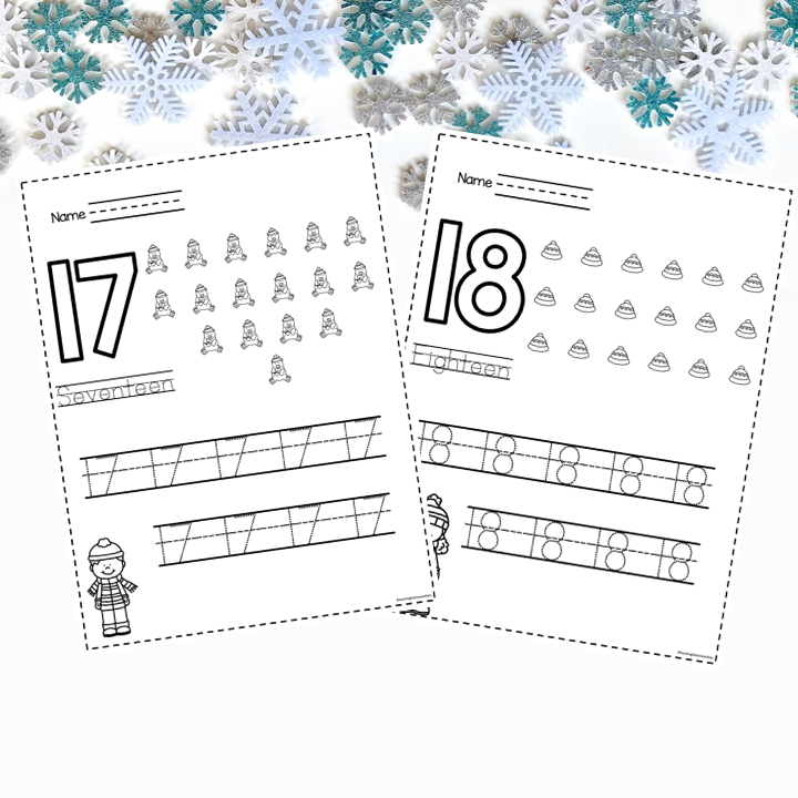 Number Practice Tracing Worksheets 1-20 |Winter Kindergarten Activities ...
