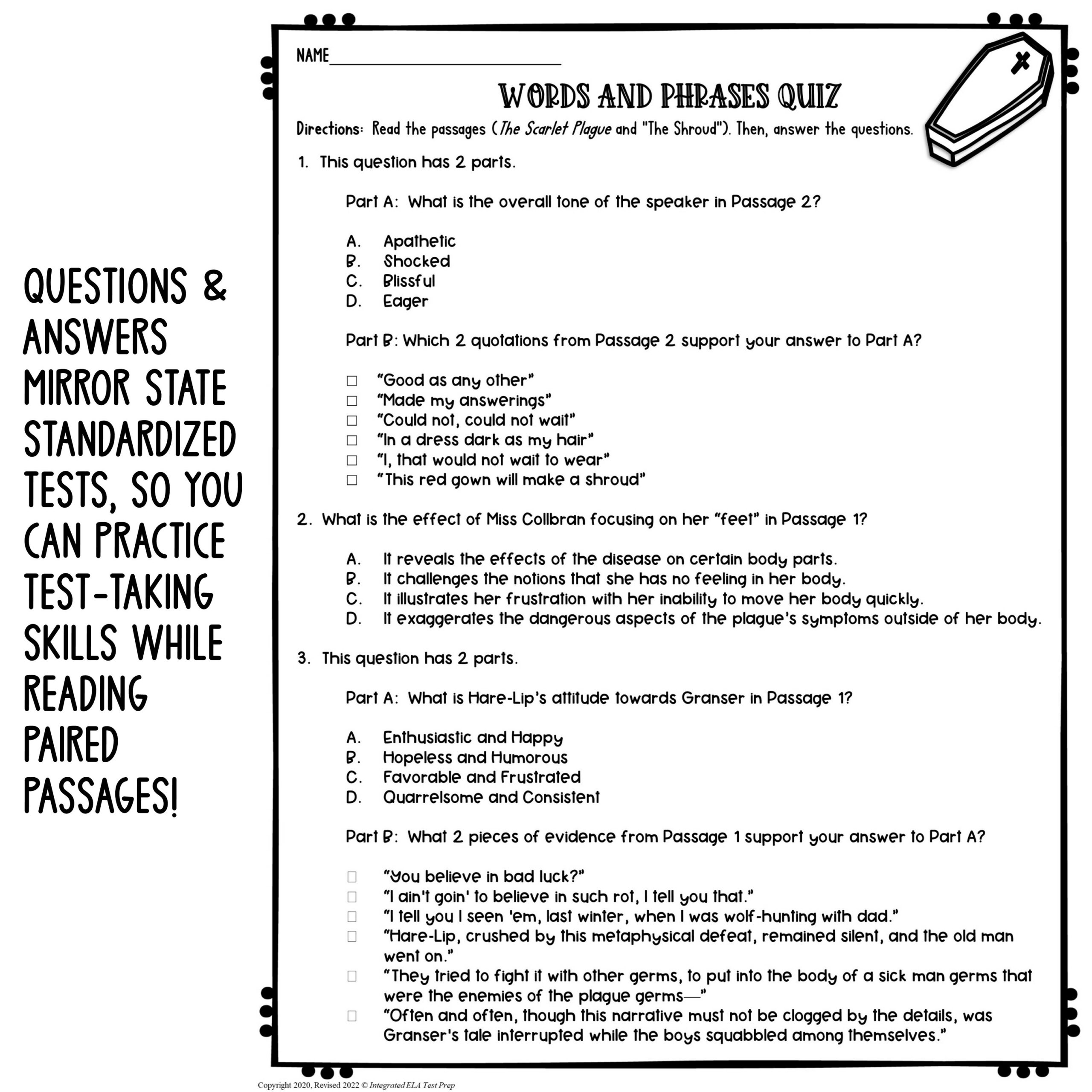 High School Reading Comprehension Passages And ions Lesson Death
