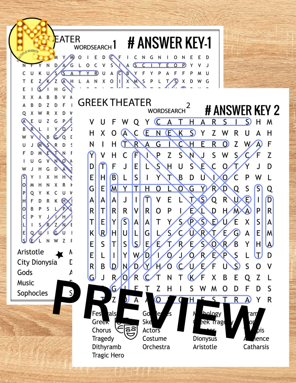 Greek Theatre Worksheets Crossword - Word Scramble - Word Search | Made ...