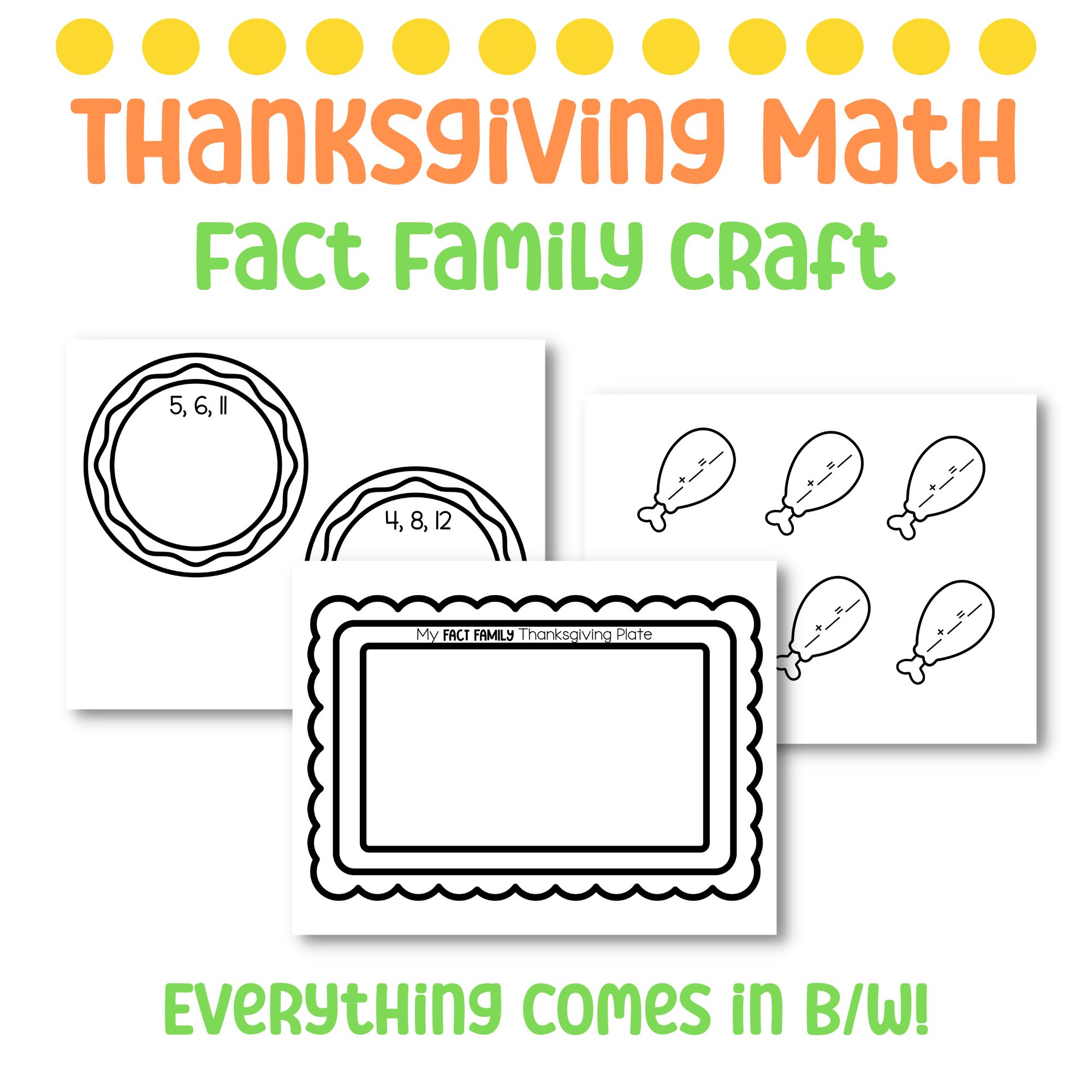 Thanksgiving Math Craft, Fact Family Craft, Addition and Subtraction ...