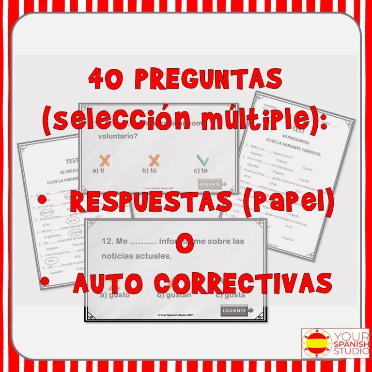 SPANISH GUSTAR UNIT TEST 40 QUESTIONS NO PREP MULTIPLE CHOICE QUIZ ...