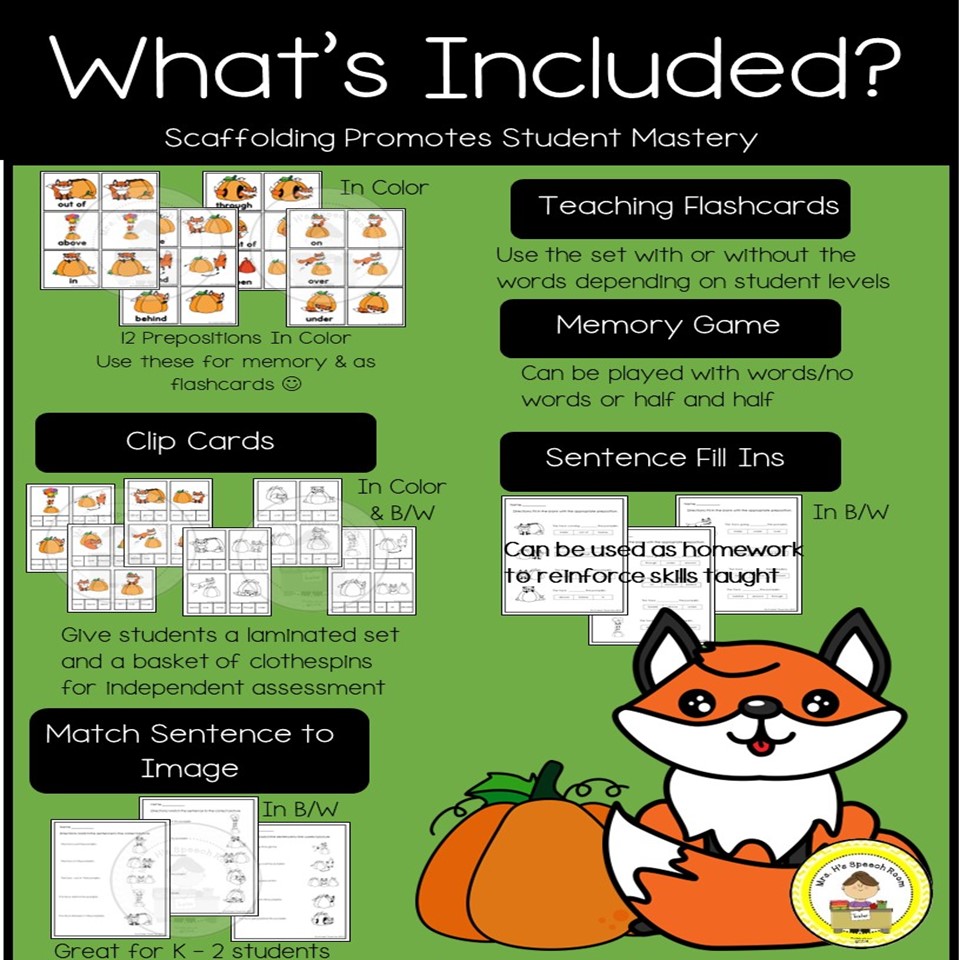 Positional Concepts and Prepositions in Speech Therapy Fox/Pumpkin ...