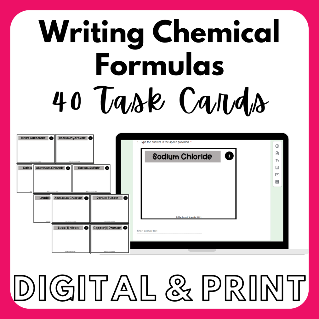 CHEMISTRY Writing Chemical Formulas - 40 Task Cards Activity [Digital ...
