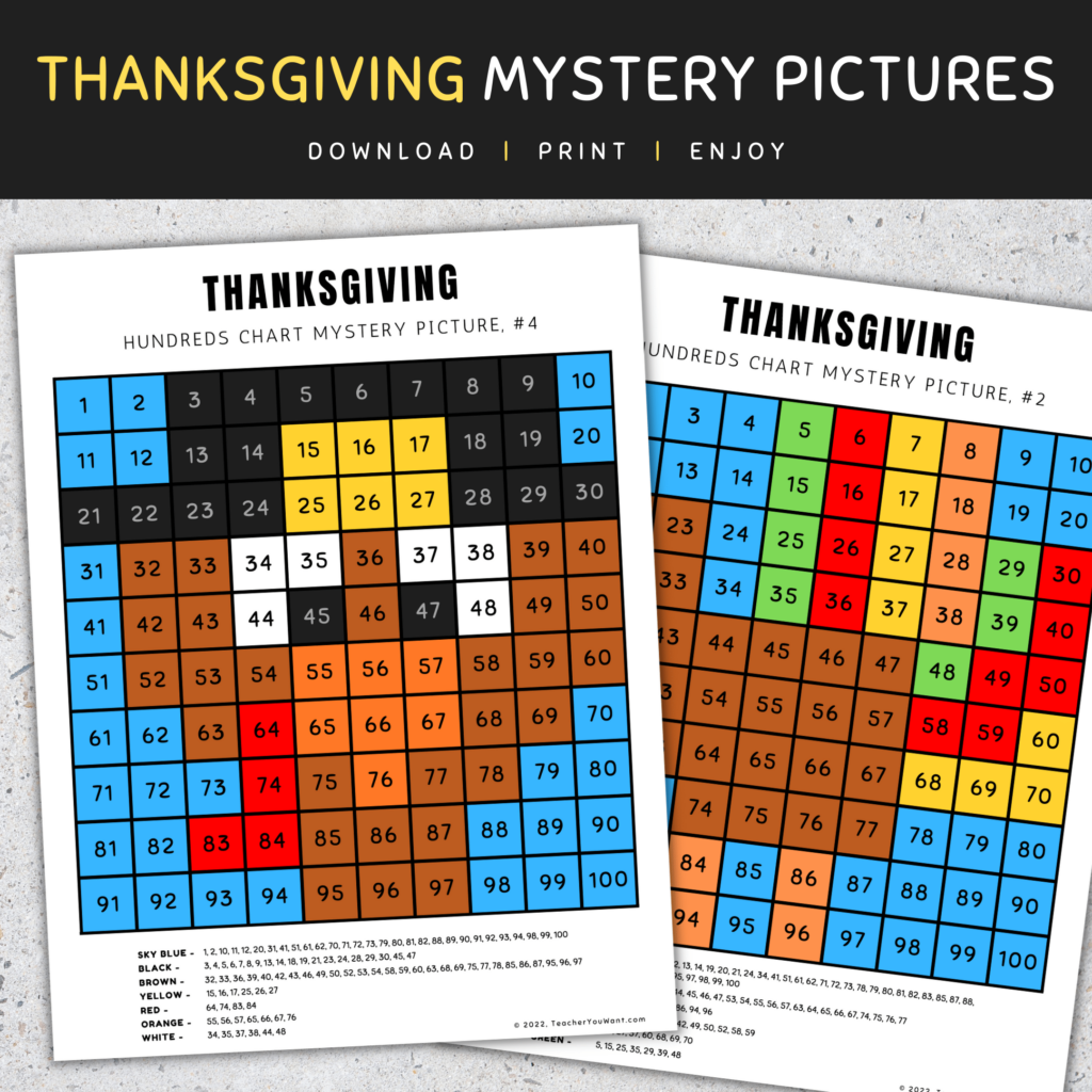 Thanksgiving Math, Hundreds Chart Mystery Picture, Color By Number ...