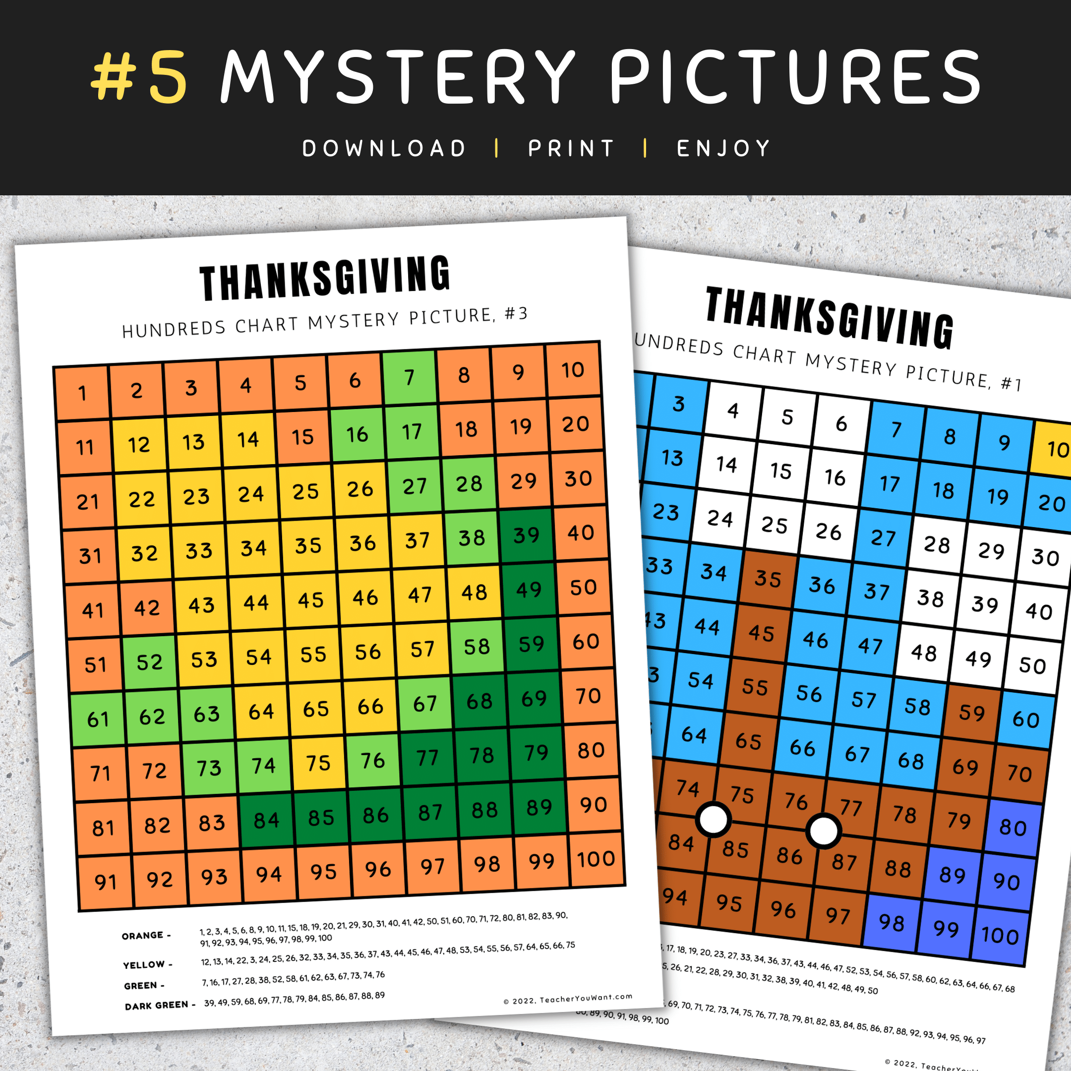 Thanksgiving Math, Hundreds Chart Mystery Picture, Color By Number ...