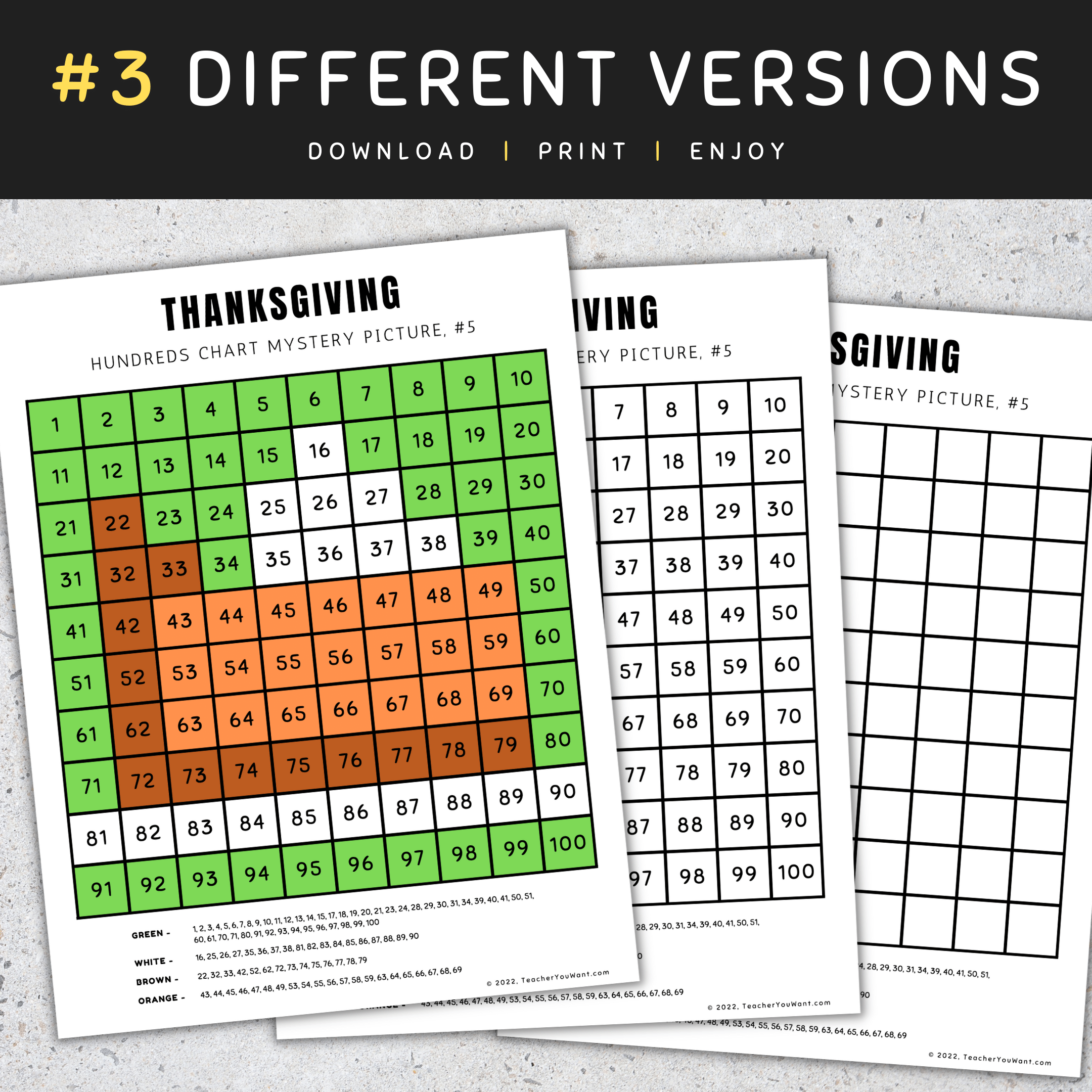 Thanksgiving Math, Hundreds Chart Mystery Picture, Color By Number ...