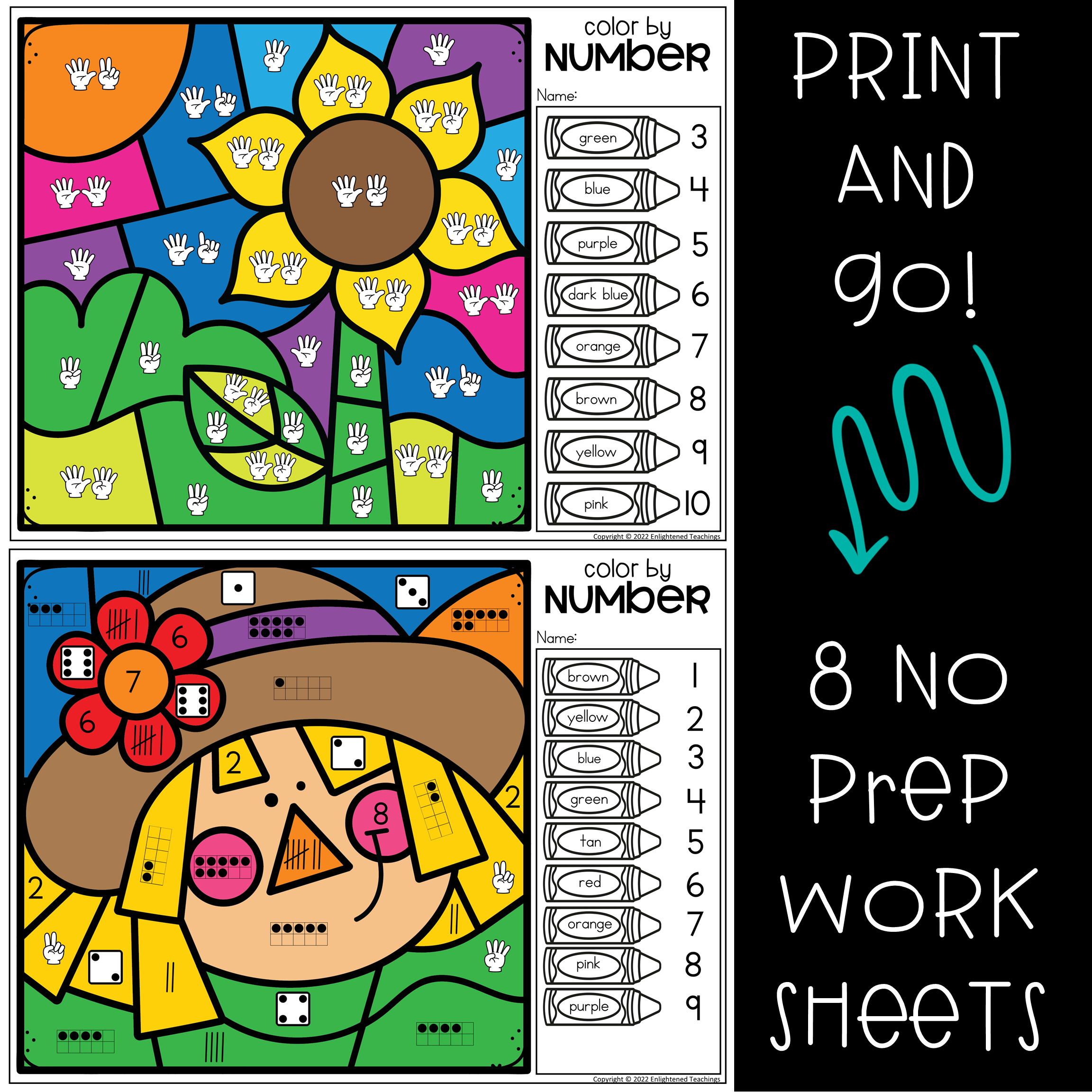 Fall Number Subitizing Worksheets Color by Number Subitizing to 10 ...