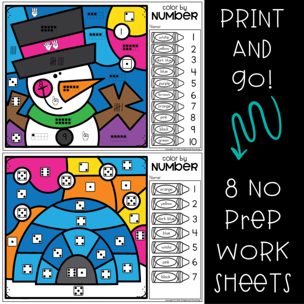 Winter Number Subitizing Worksheets Color by Number Subitizing to 10 ...