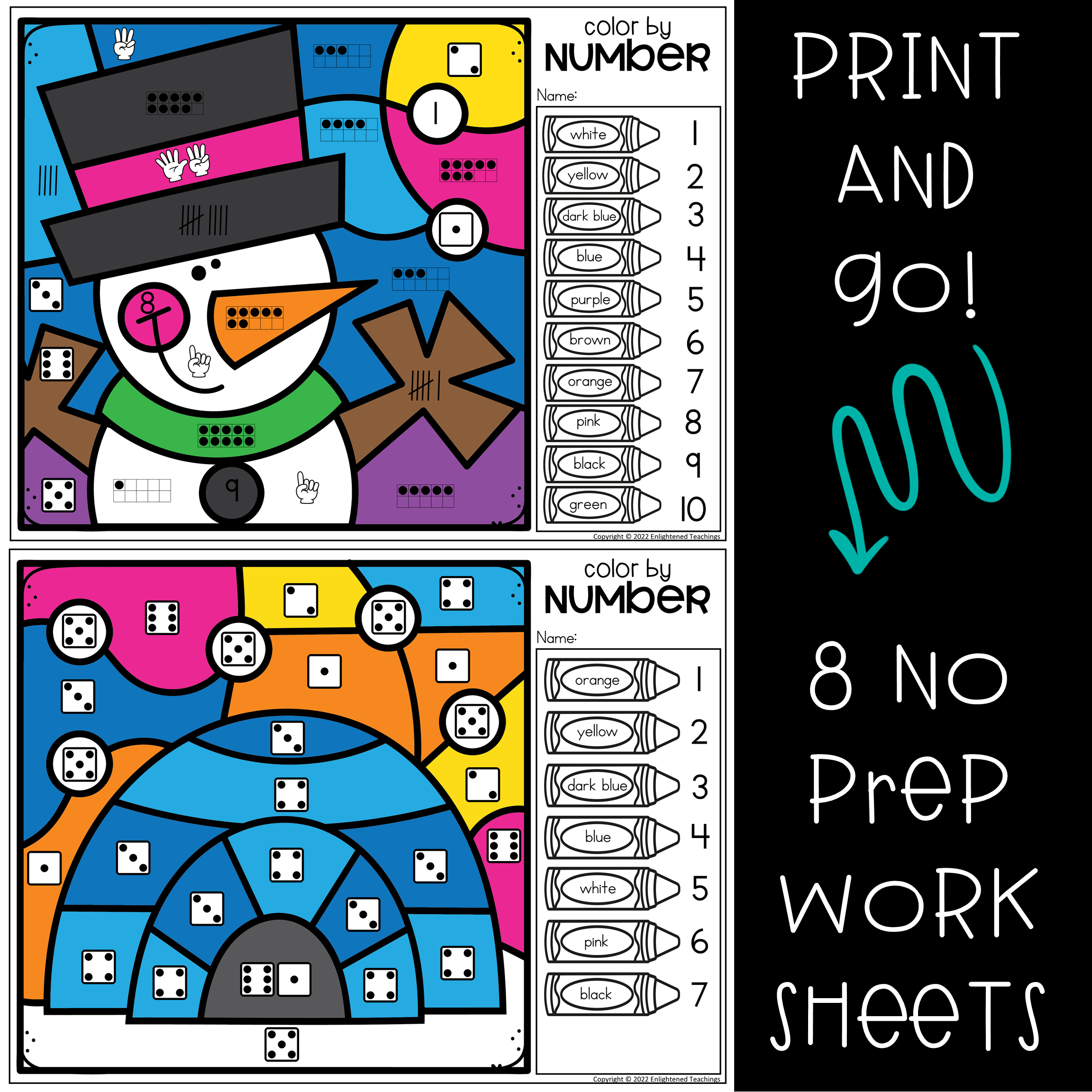 Winter Number Subitizing Worksheets Color by Number Subitizing to 10 ...
