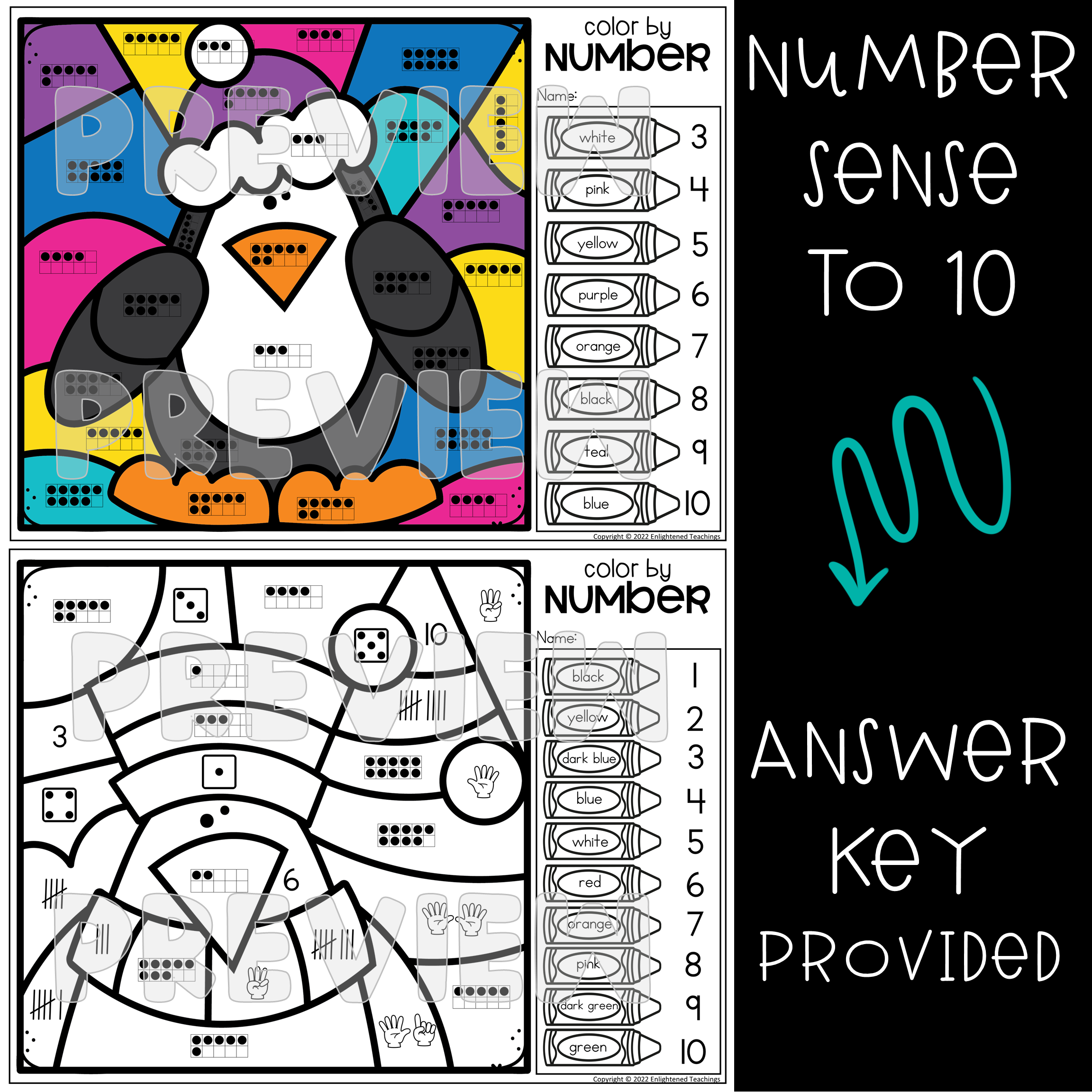 Winter Number Subitizing Worksheets Color by Number Subitizing to 10 ...