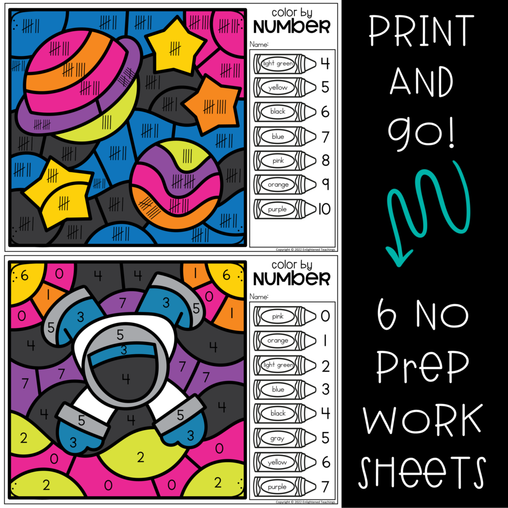 Space Number Subitizing Worksheets Color by Number Subitizing to 10 ...