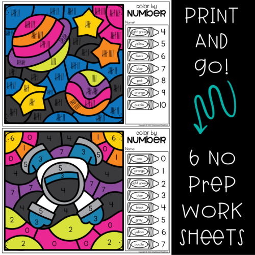 Space Number Subitizing Worksheets Color by Number Subitizing to 10 ...