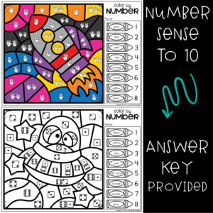 Space Number Subitizing Worksheets Color by Number Subitizing to 10 ...
