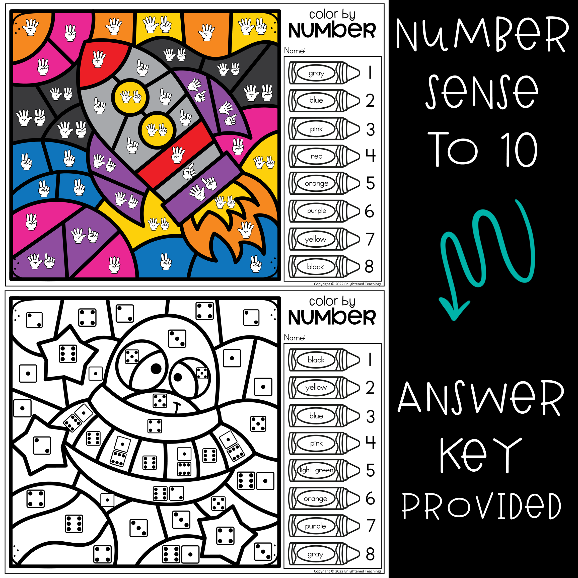 Space Number Subitizing Worksheets Color by Number Subitizing to 10 ...
