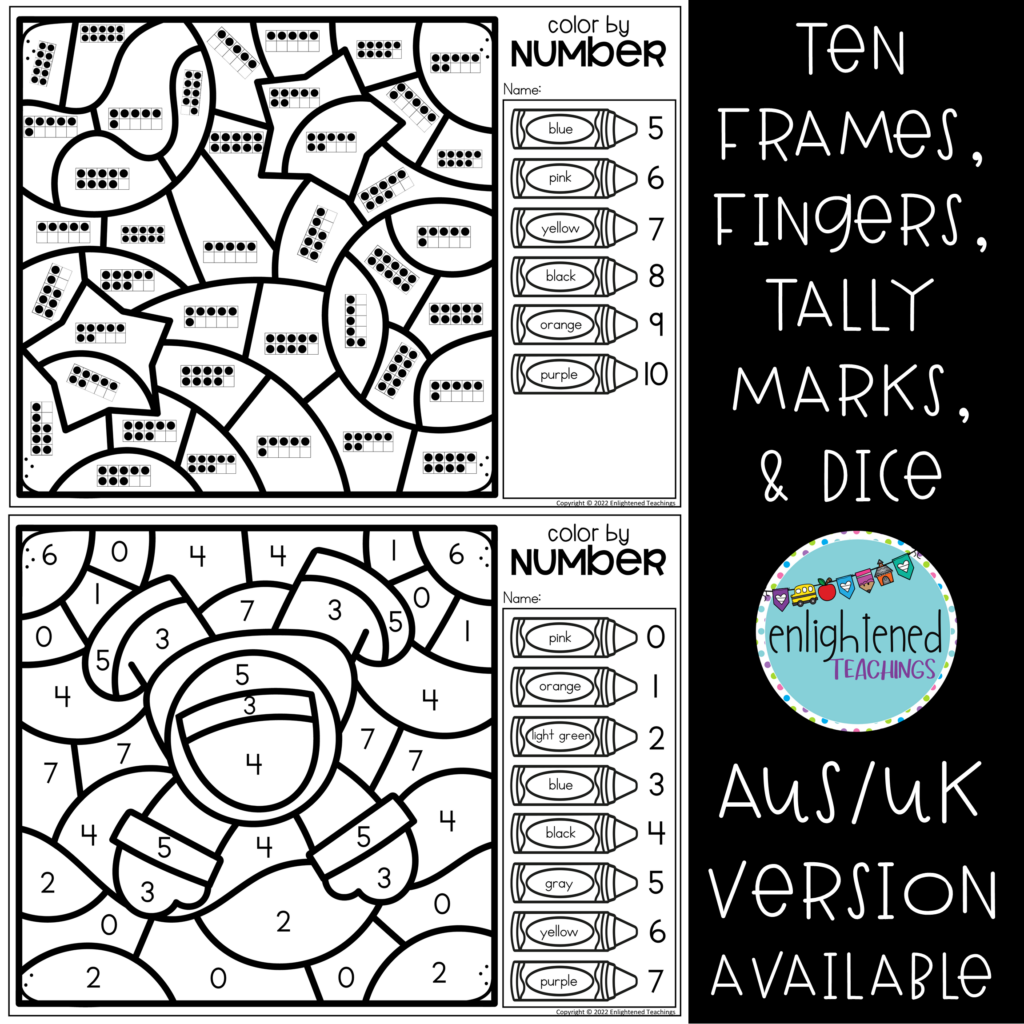 Space Number Subitizing Worksheets Color by Number Subitizing to 10 ...