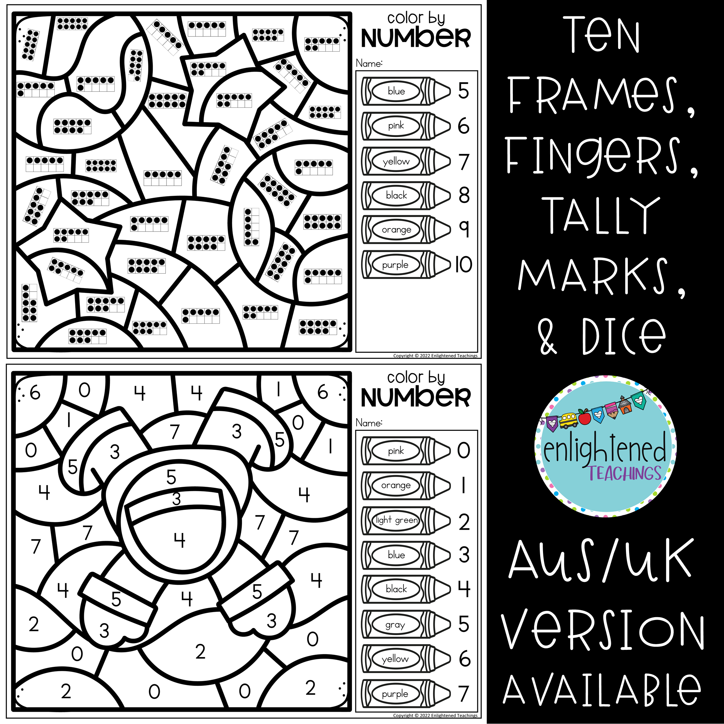 Space Number Subitizing Worksheets Color by Number Subitizing to 10 ...