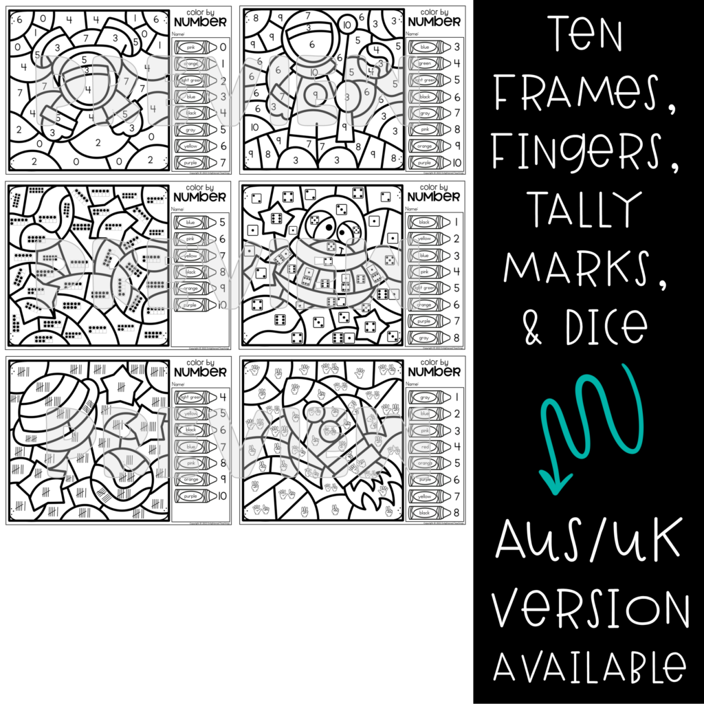Space Number Subitizing Worksheets Color by Number Subitizing to 10 ...