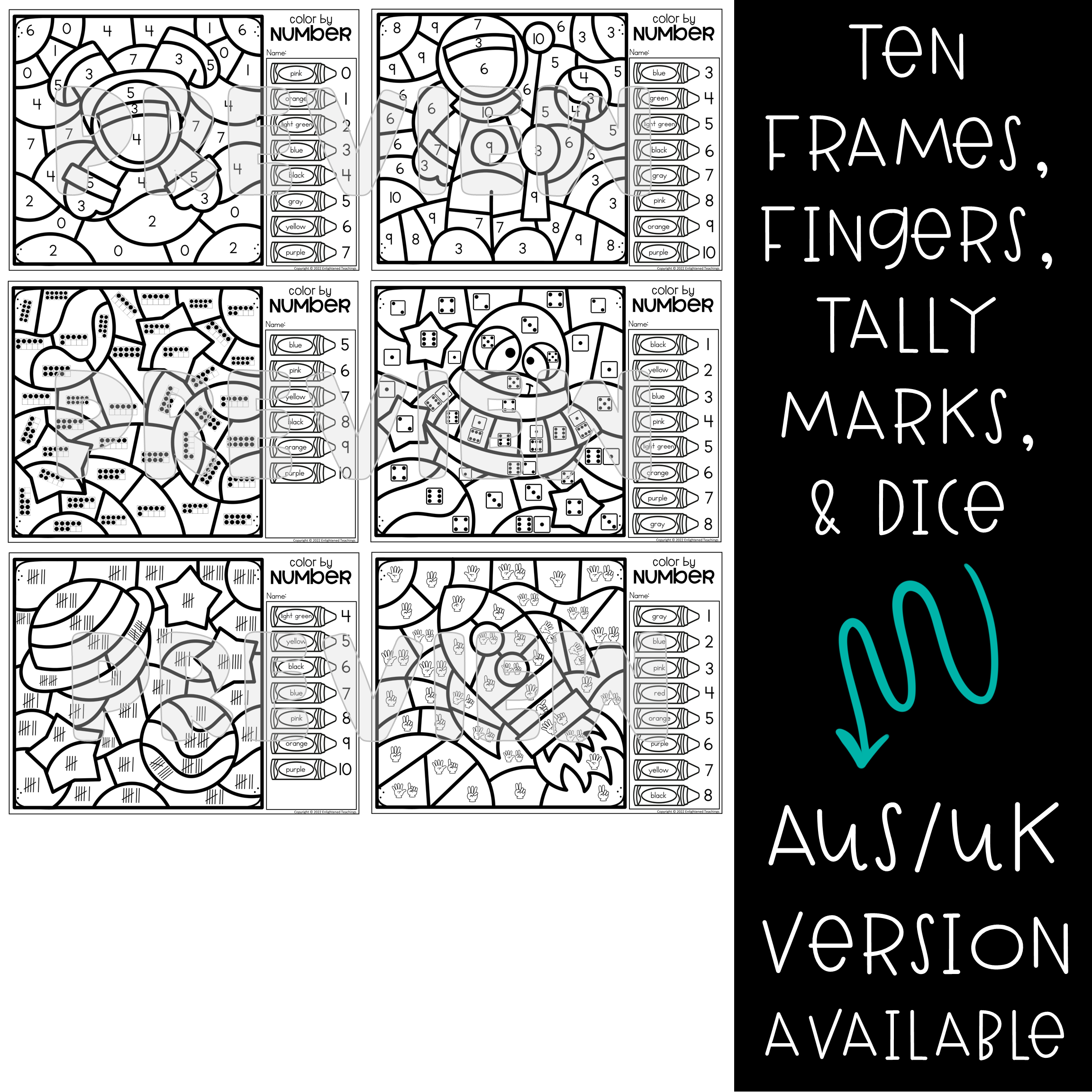 Space Number Subitizing Worksheets Color by Number Subitizing to 10 ...