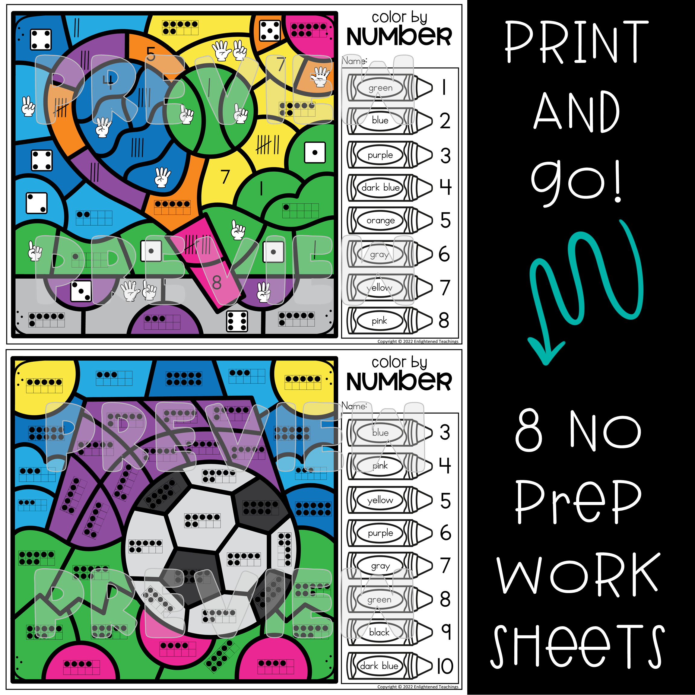 Sports Number Subitizing Worksheets Color by Number Subitizing to 10 ...