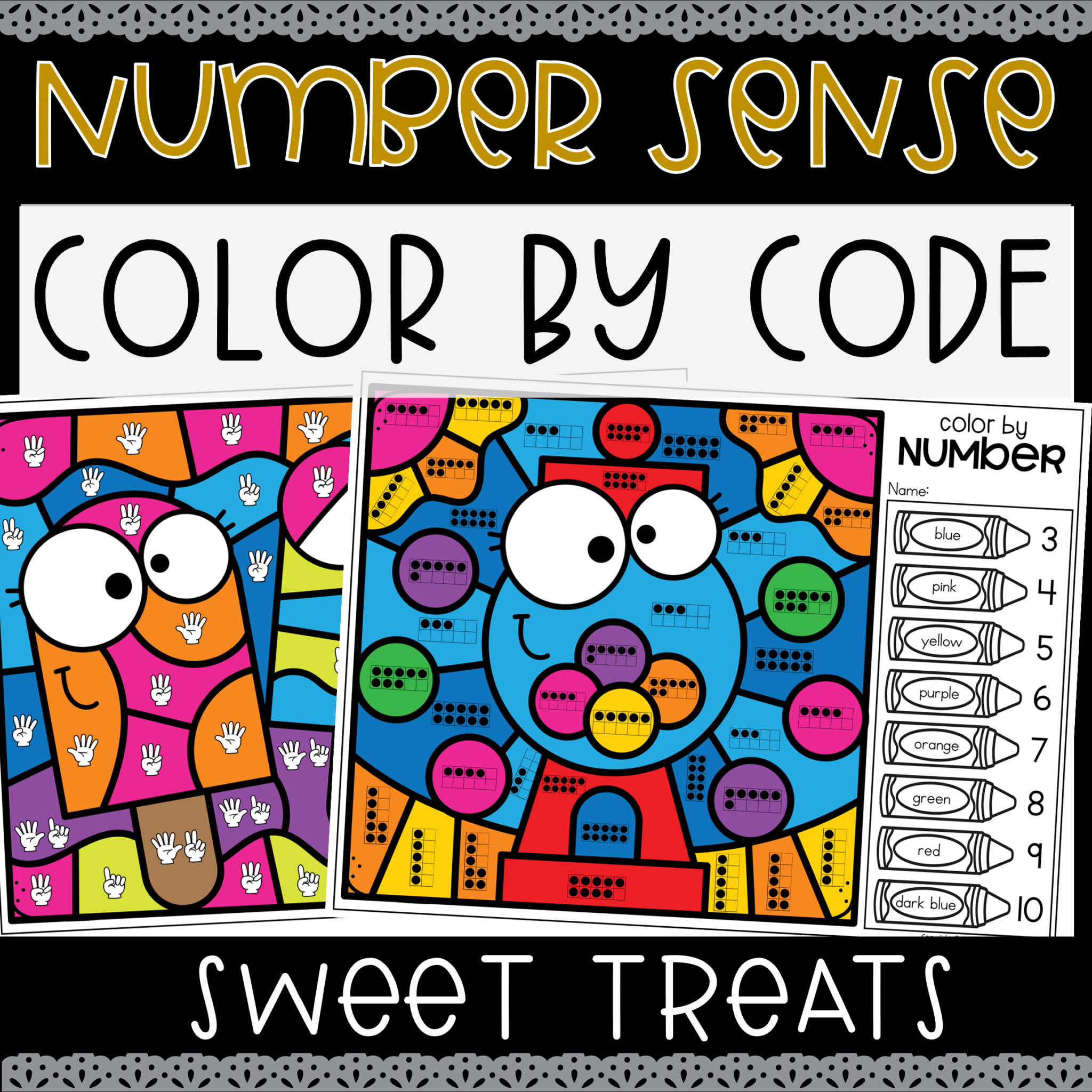 Sweet Treats Number Subitizing Worksheets Color by Number Subitizing to ...