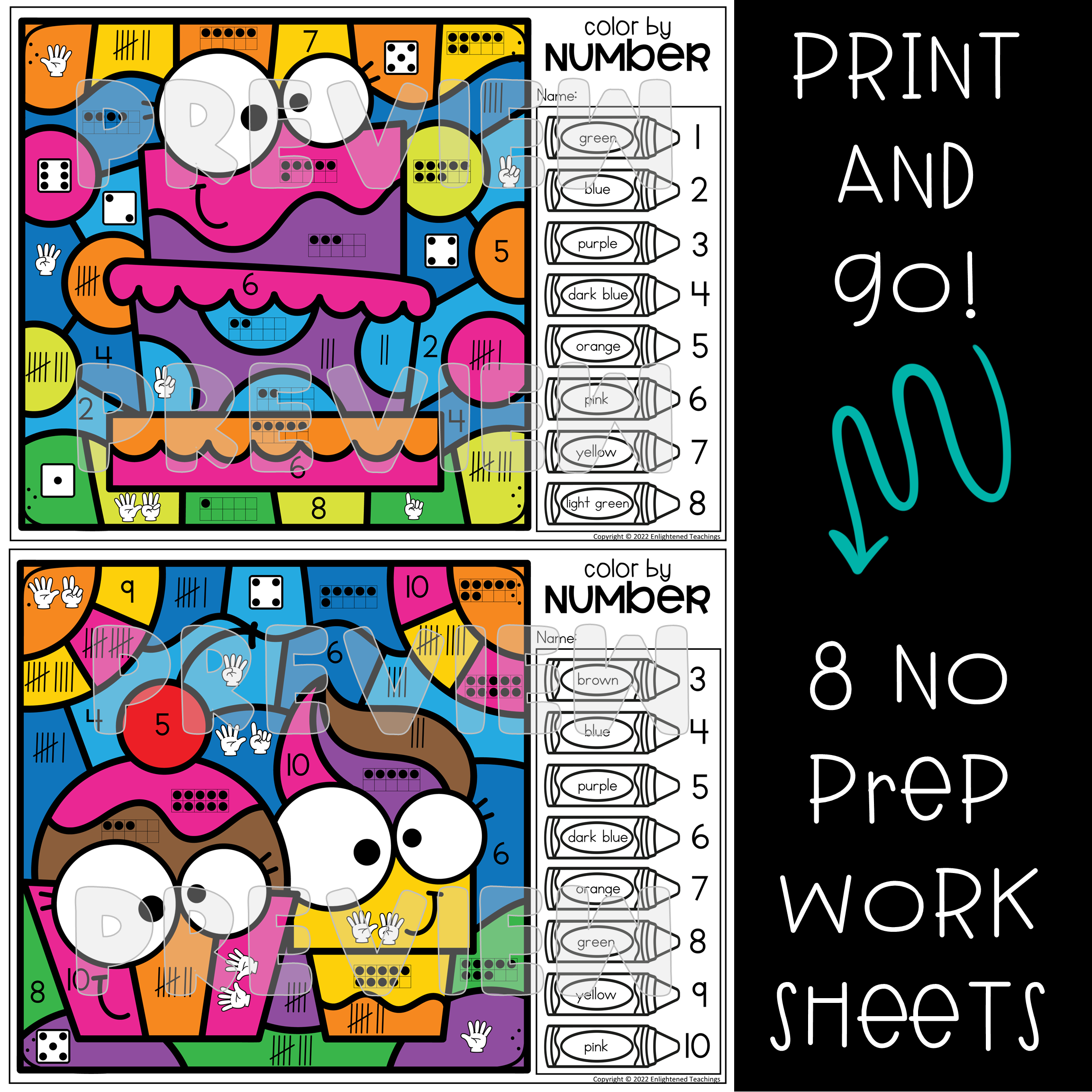 Sweet Treats Number Subitizing Worksheets Color by Number Subitizing to ...