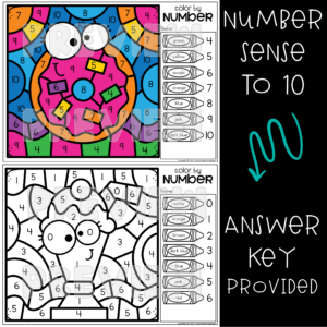 Sweet Treats Number Subitizing Worksheets Color by Number Subitizing to ...