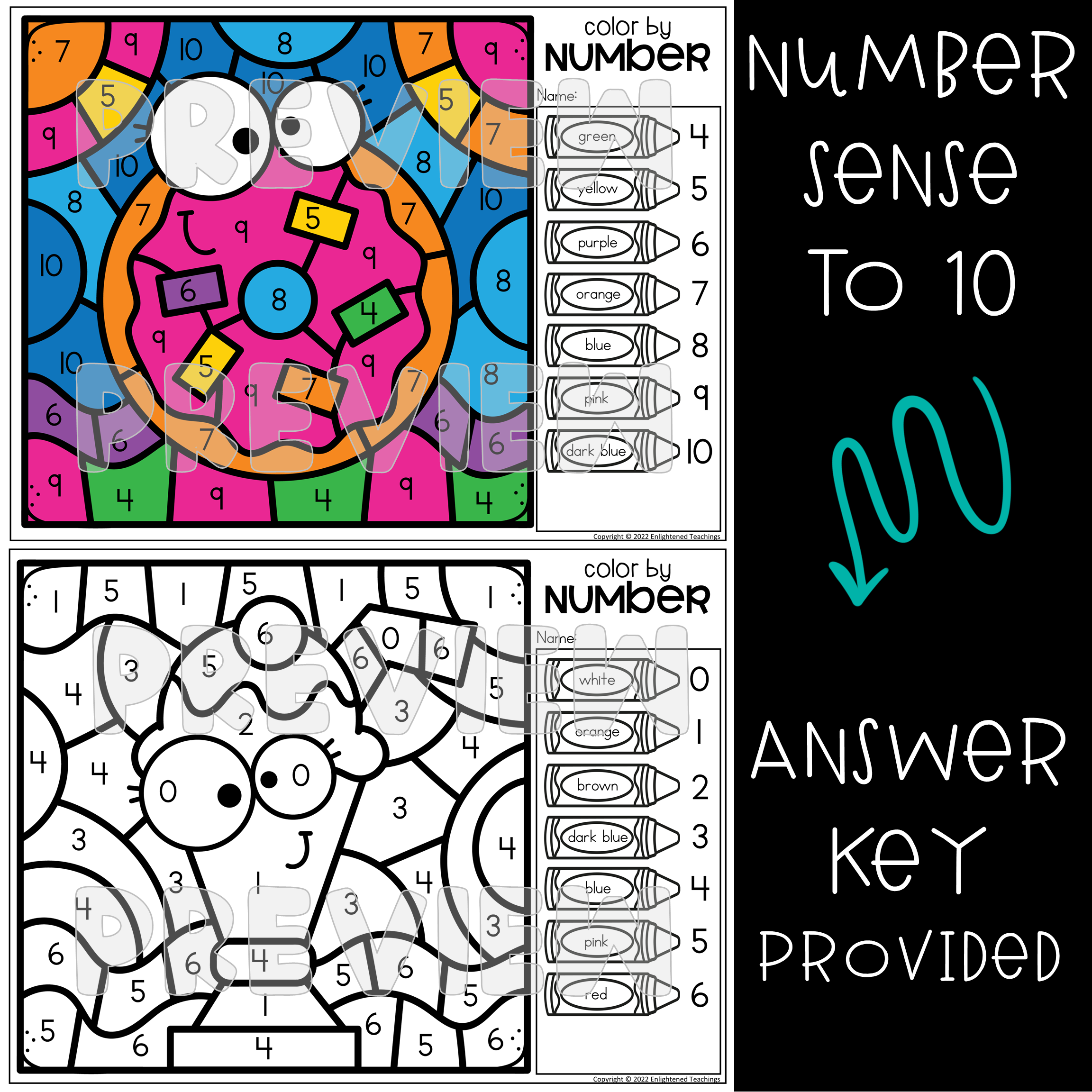 Sweet Treats Number Subitizing Worksheets Color by Number Subitizing to ...