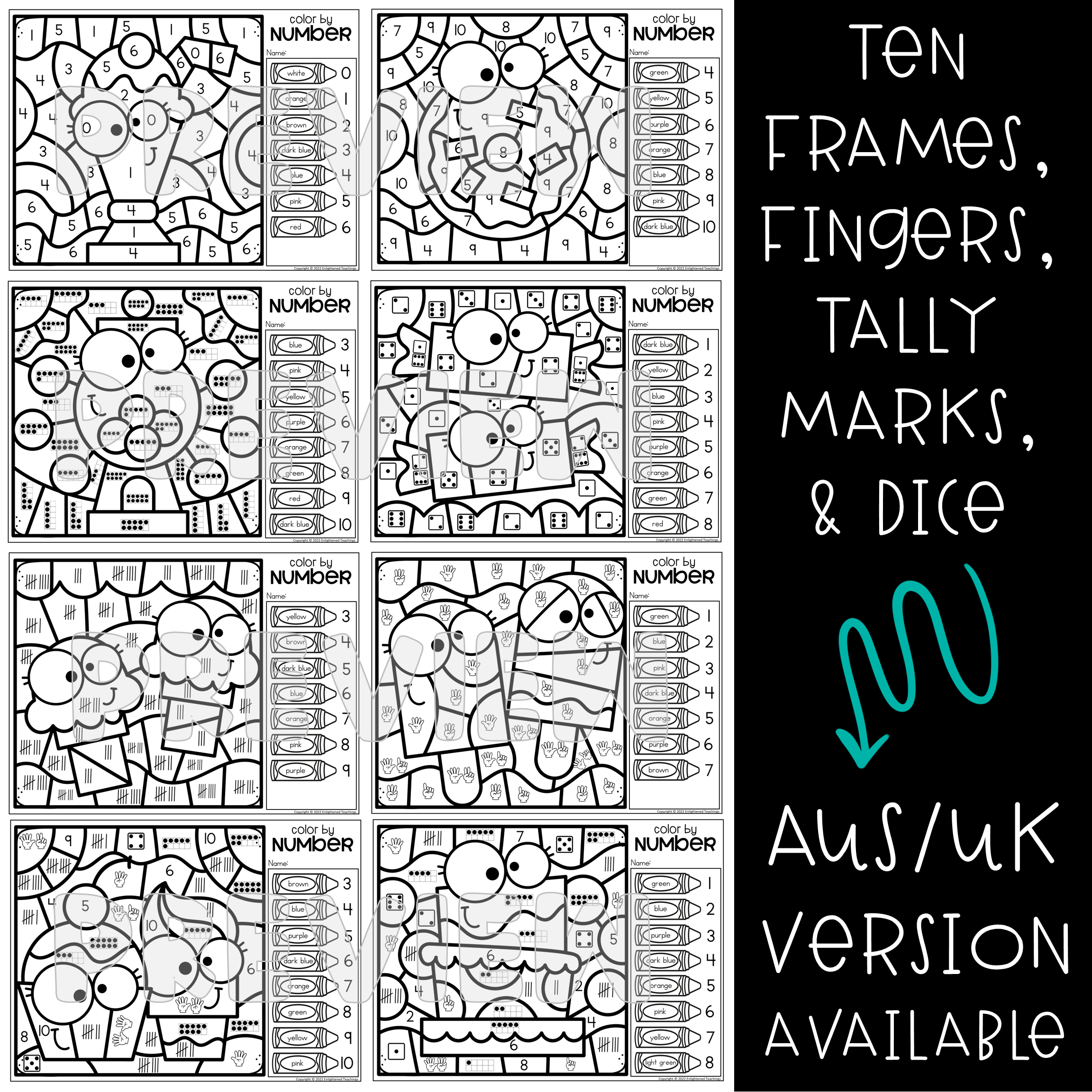 Sweet Treats Number Subitizing Worksheets Color by Number Subitizing to ...