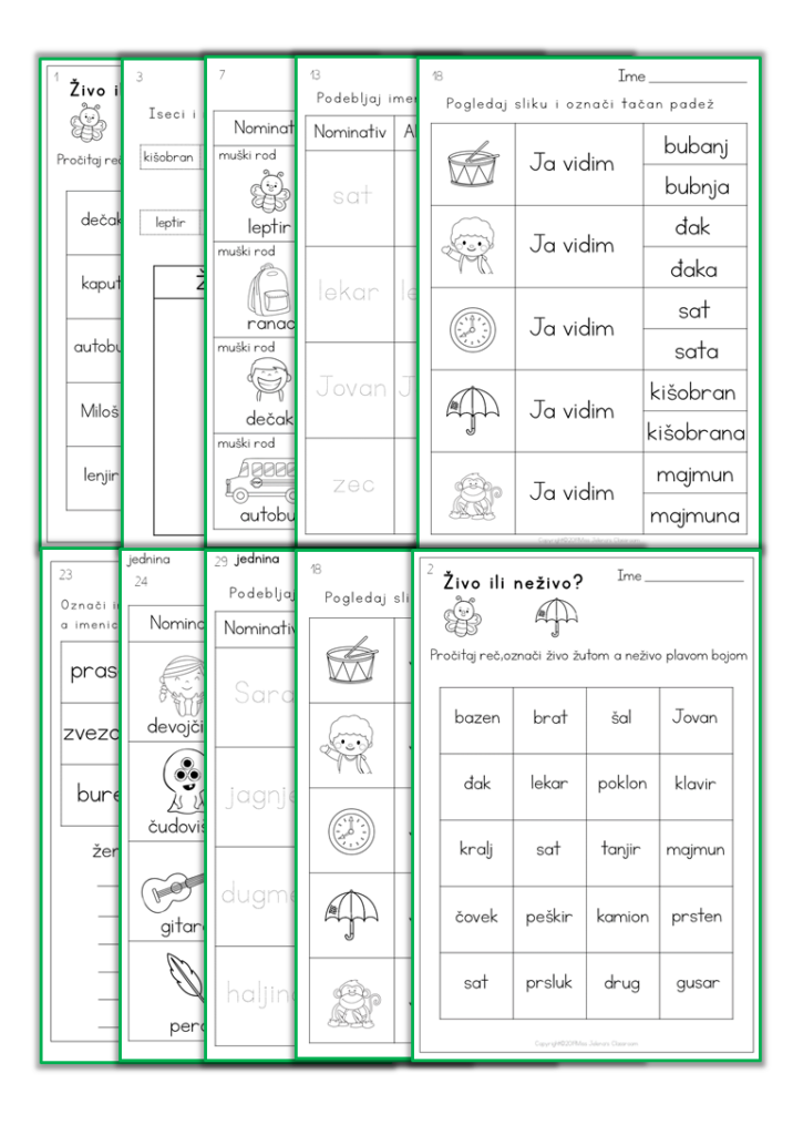 Serbian Accusative Case Worksheets Latin Alphabet - Učimo padeže | Made ...