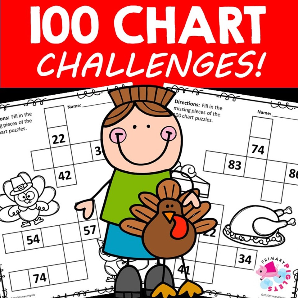 100s CHARTS WORKSHEETS - BLANK, FILL IN, MISSING NUMBERS - THANKSGIVING ...