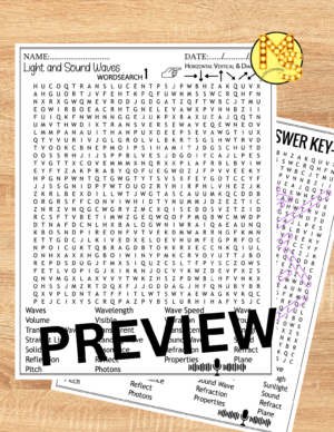 Sound and Light Waves Worksheets Crossword - Word Scramble - Word ...