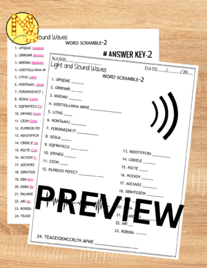 Sound and Light Waves Worksheets Crossword - Word Scramble - Word ...