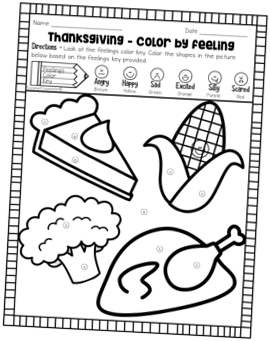 Thanksgiving Color by Feeling Worksheets | Made By Teachers