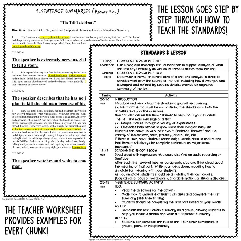 The Tell-Tale Heart Summary Activity Edgar Allan Poe Short Stories ...