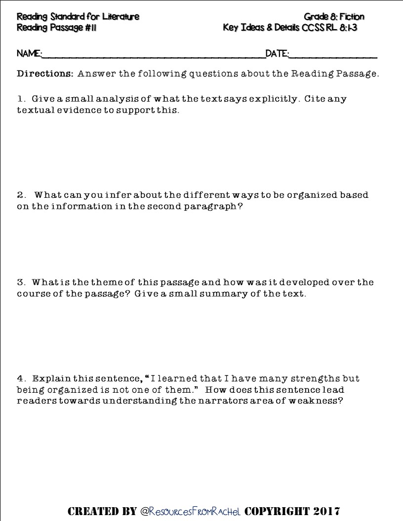 Reading Comprehension Assessments - 8th grade volume 3 | Made By Teachers
