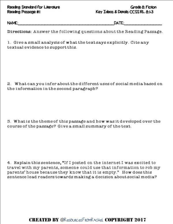 Reading Comprehension Assessments - 8th grade volume 1 | Made By Teachers