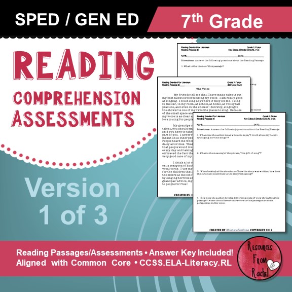 Reading Comprehension Assessments 7th grade volume 1 - Made By Teachers