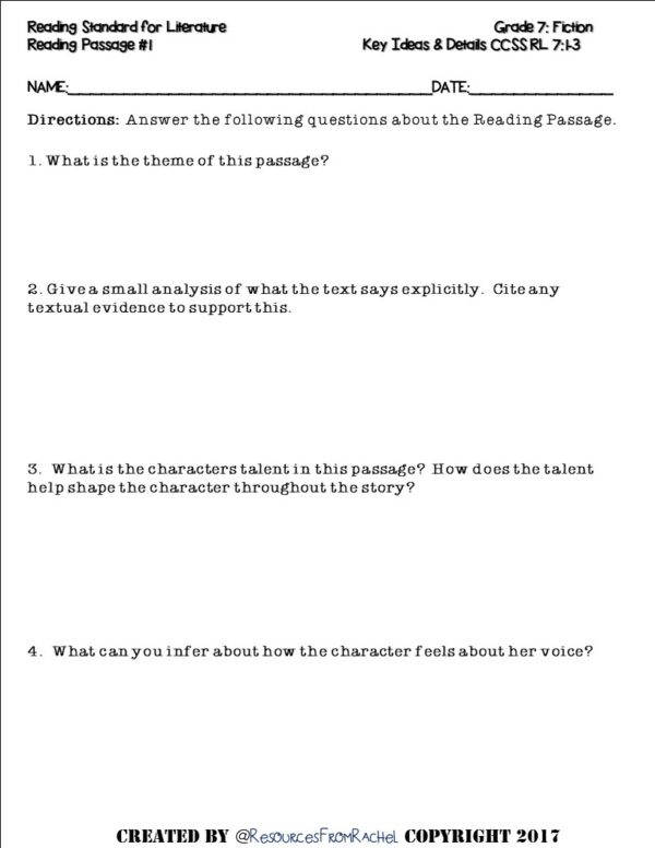 Reading Comprehension Assessments 7th grade volume 1 - Made By Teachers