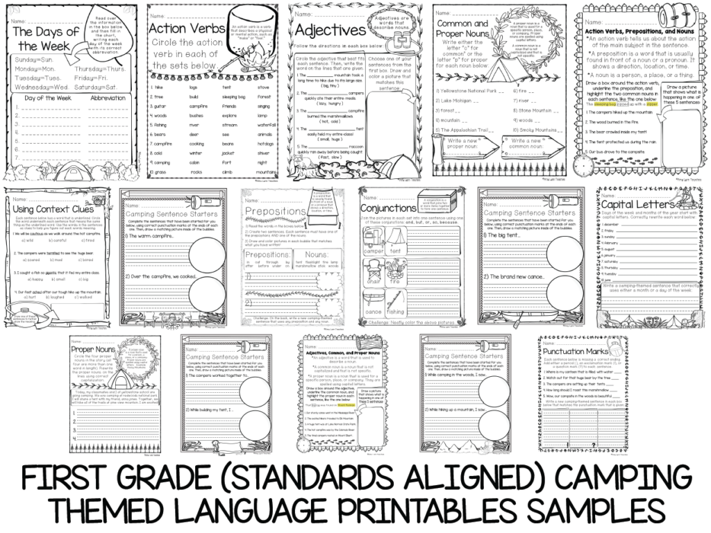 First Grade Camping Themed Worksheets {100 Standards Aligned Printables ...