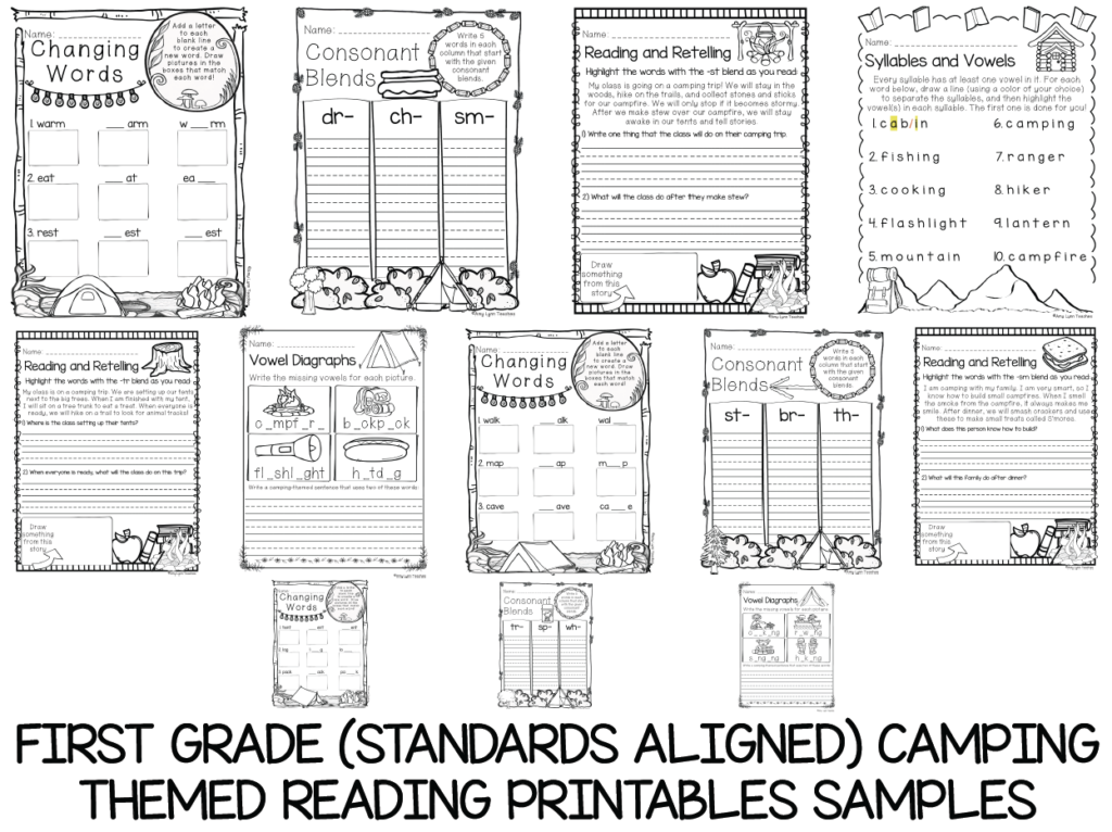 First Grade Camping Themed Worksheets {100 Standards Aligned Printables ...