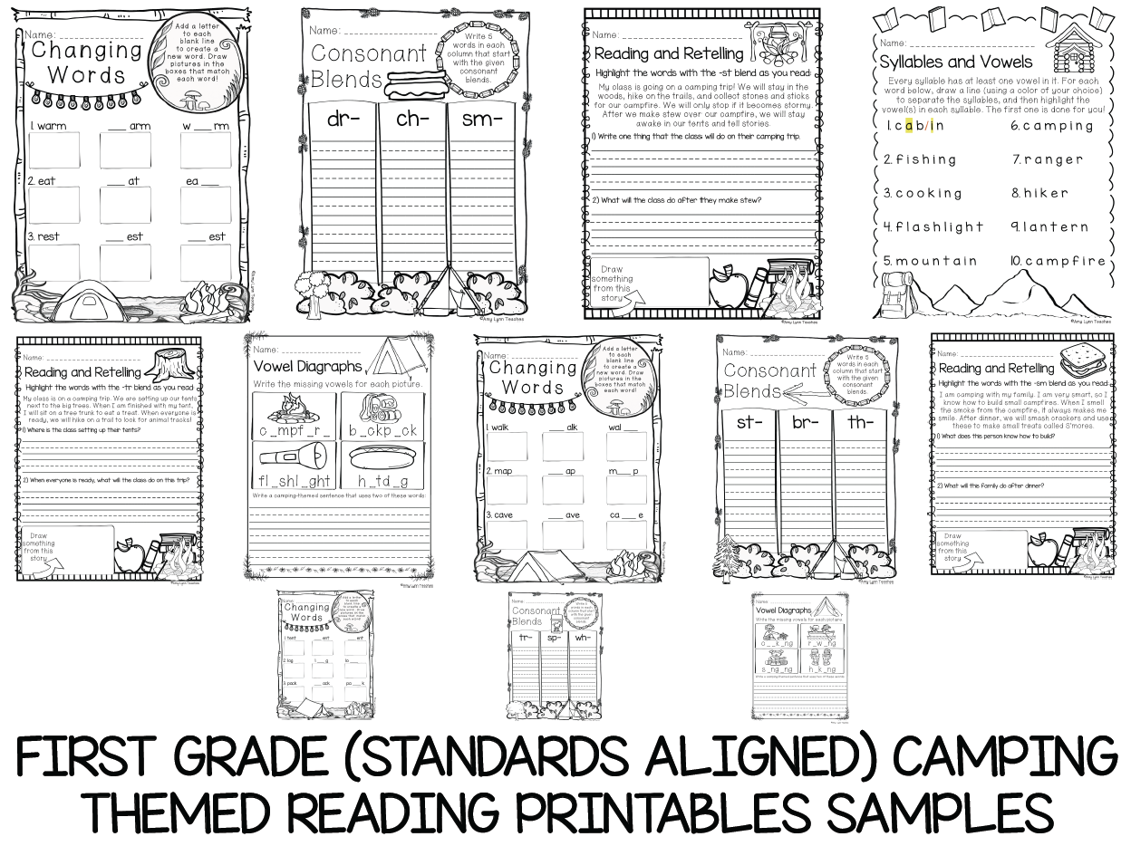 First Grade Camping Themed Worksheets {100 Standards Aligned Printables ...