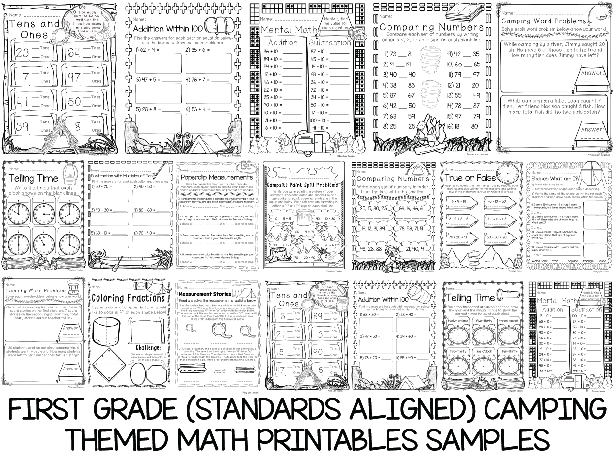 First Grade Camping Themed Worksheets {100 Standards Aligned Printables ...