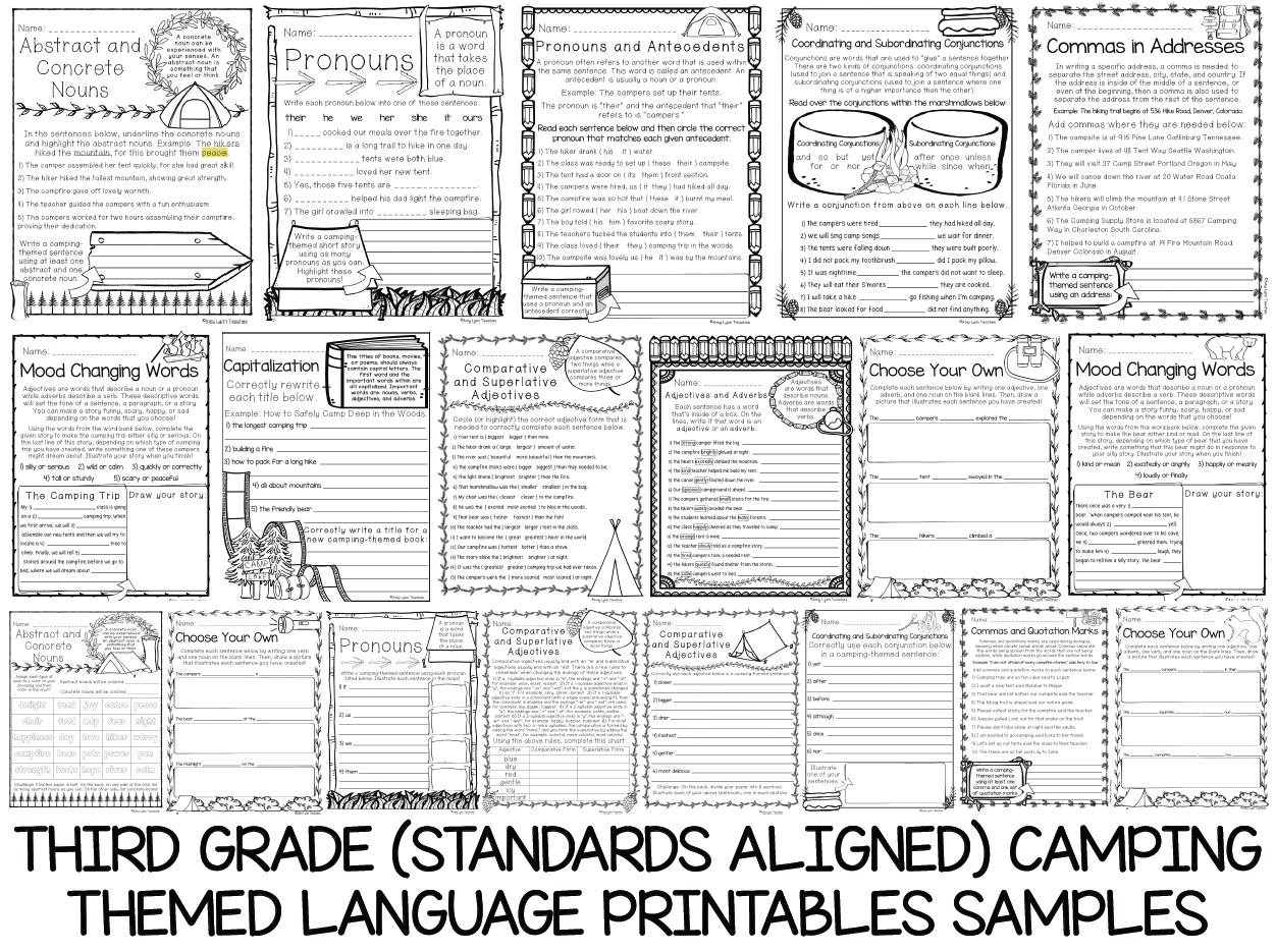 Third Grade Camping Themed Worksheets {100 Standards Aligned Printables ...