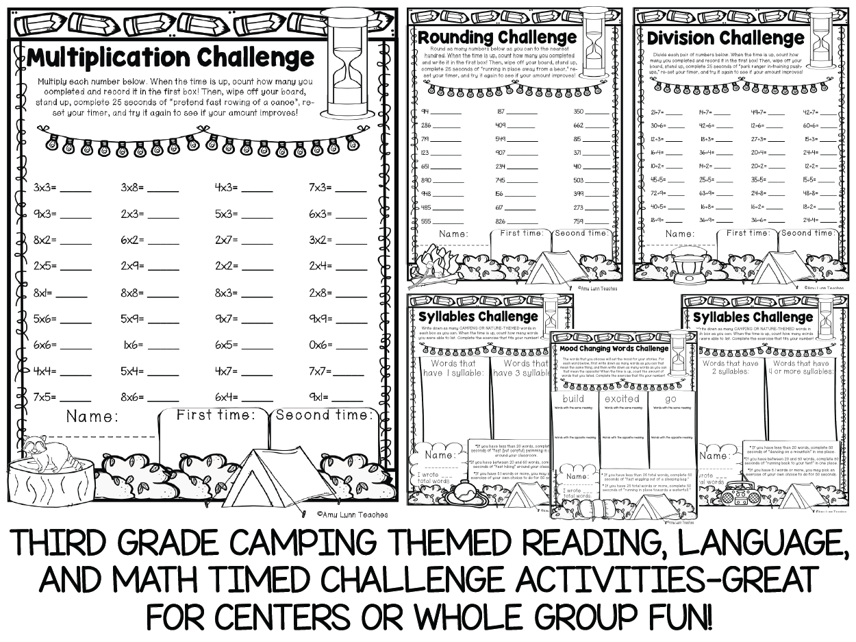 Third Grade Camping Themed Worksheets {100 Standards Aligned Printables ...
