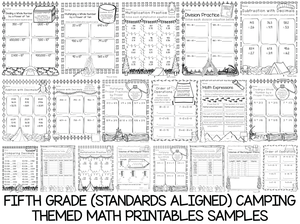 Fifth Grade Camping Themed Worksheets {100 Standards Aligned Printables ...