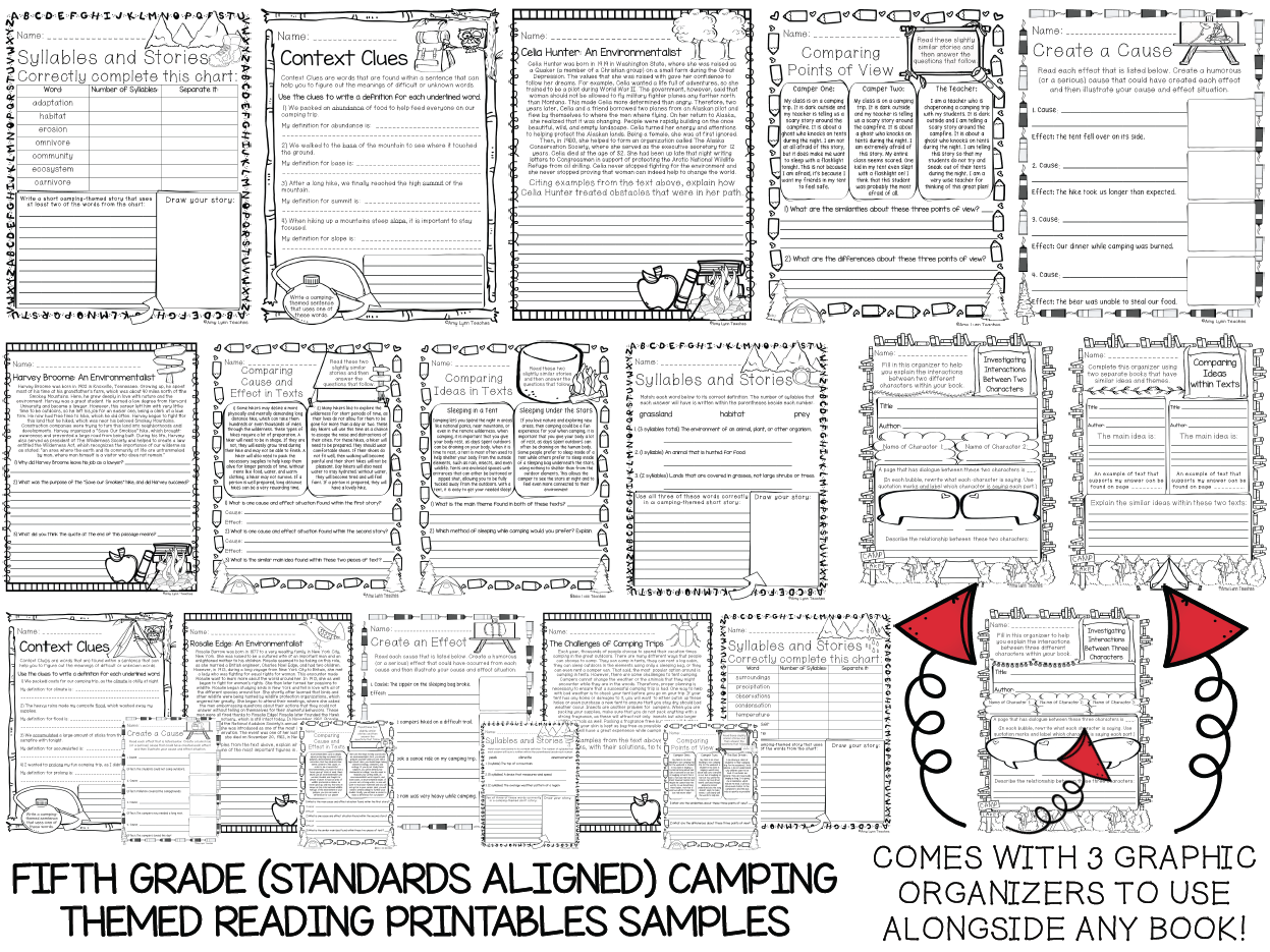 Fifth Grade Camping Themed Worksheets {100 Standards Aligned Printables ...